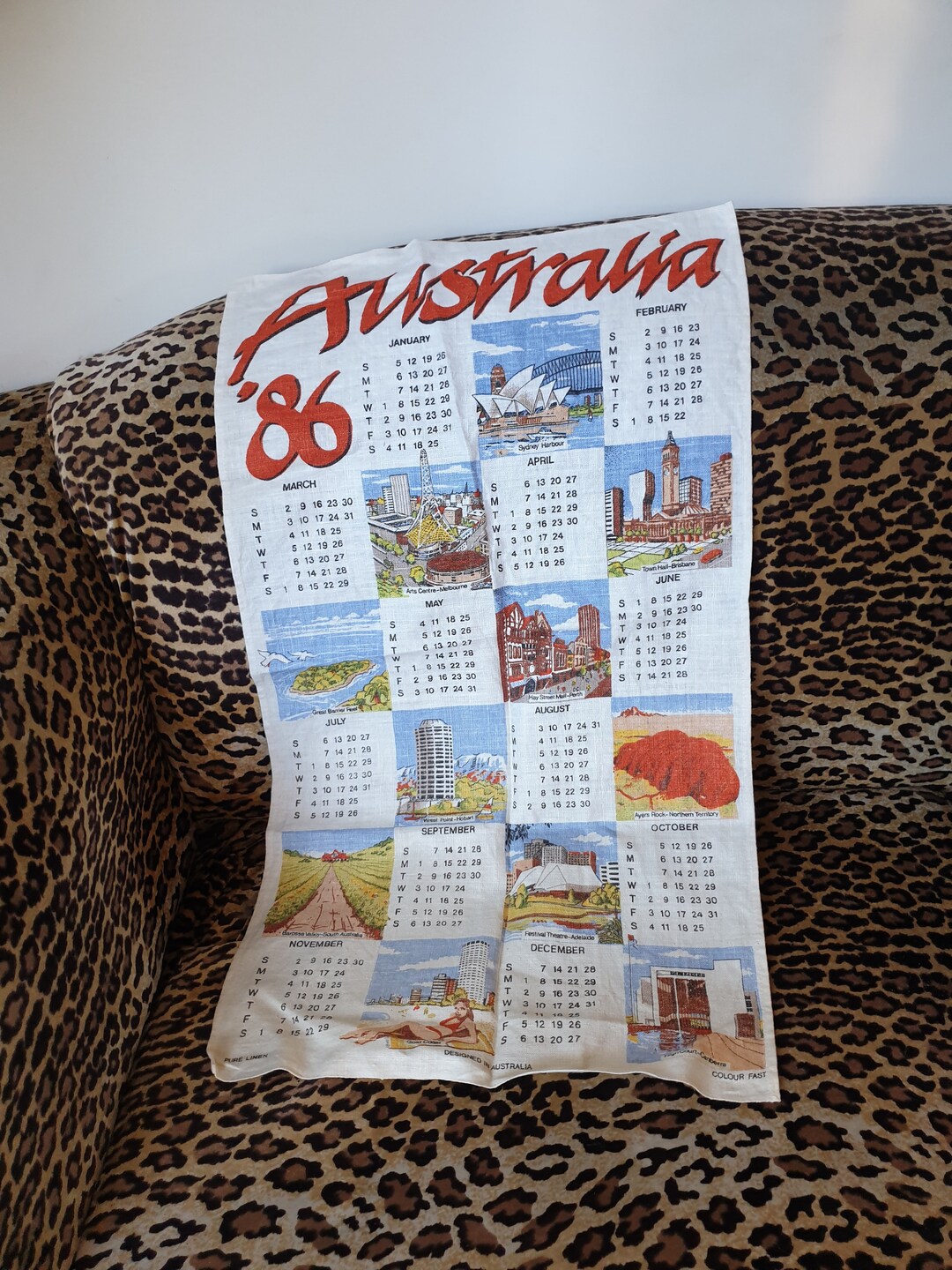 Tea Towel 1986. Souvenir of Australia. Calendar Design. Made in Poland ...