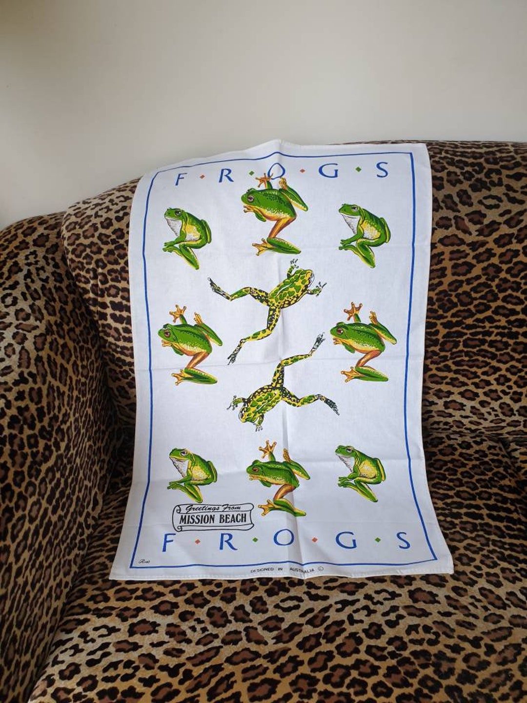 Tea Towel 1980s. Frogs Design, Greetings From Mission Beach. Designed ...