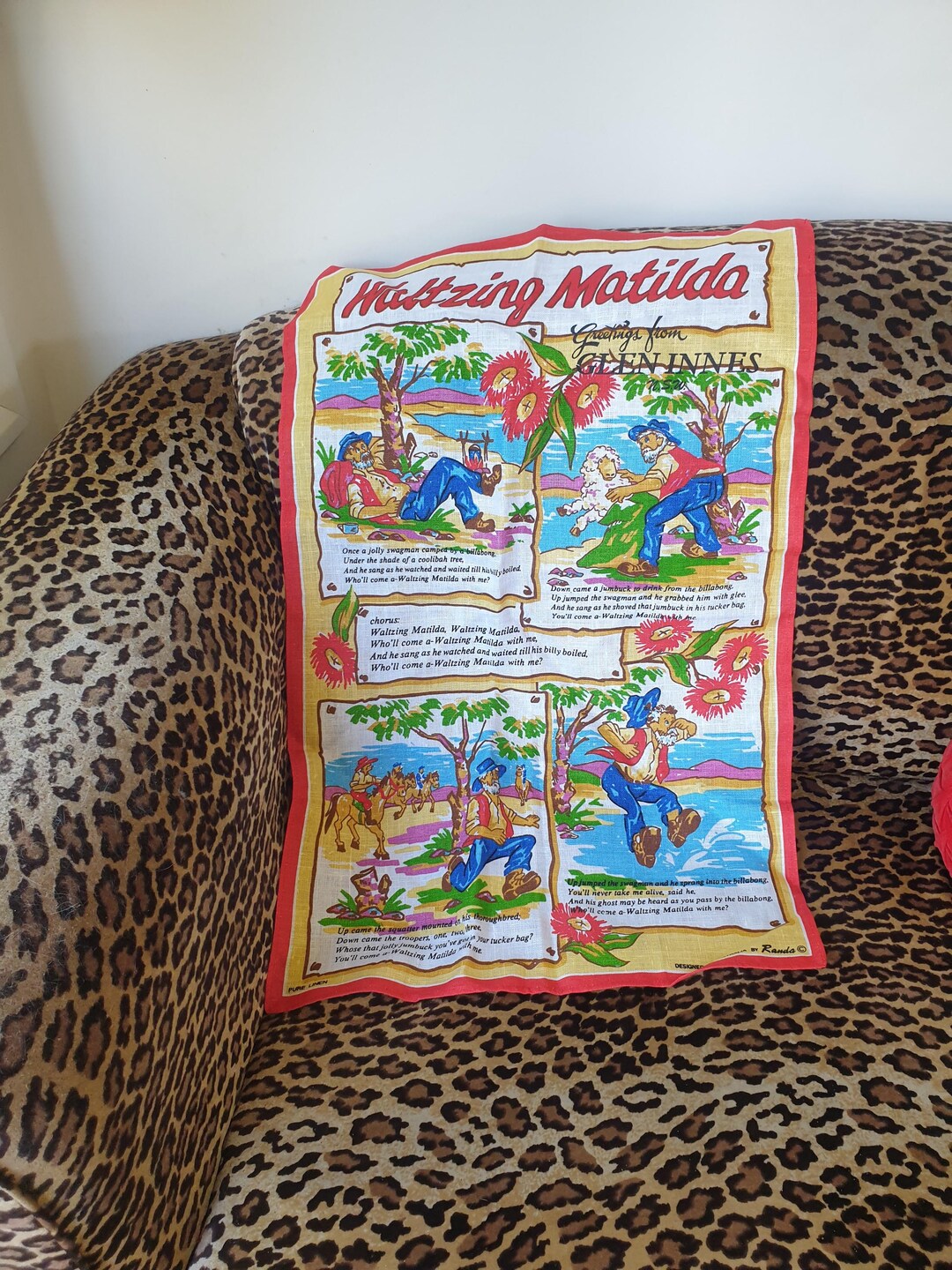 Tea Towel 1970s. Waltzing Matilda Design. Greetings From Glen Innes. by ...