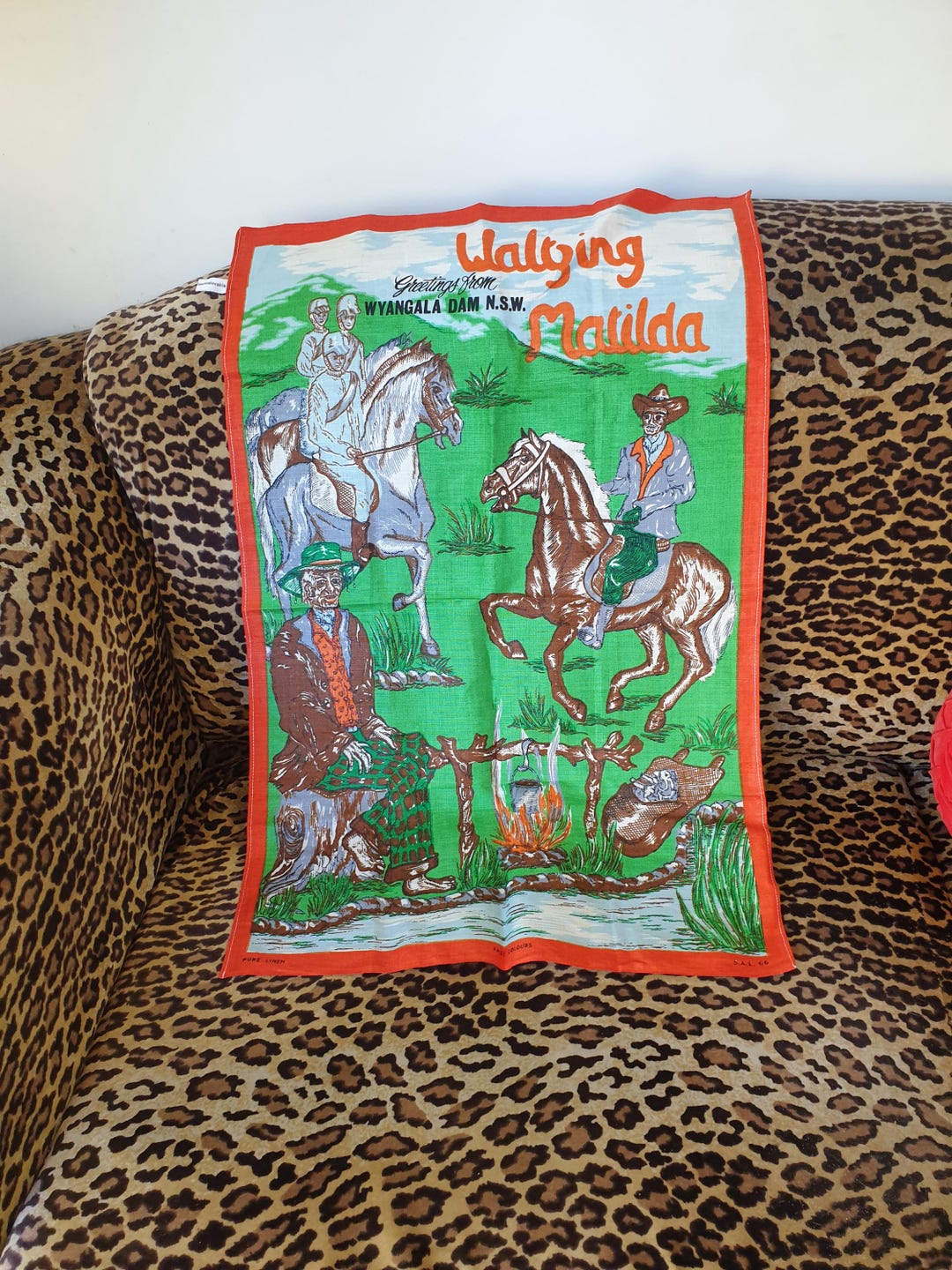 Tea Towel 1970s. Greetings From Wyangala Dam, Waltzing Matilda Design ...