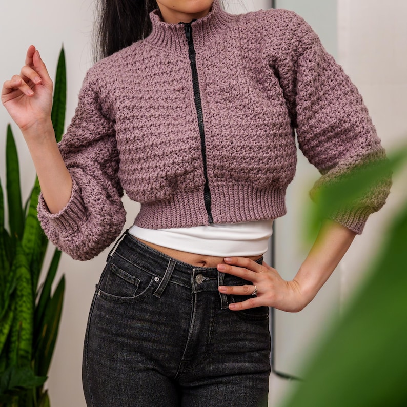 Crochet Pattern | Cropped Bomber Jacket W. Zipper | PDF Download - Etsy