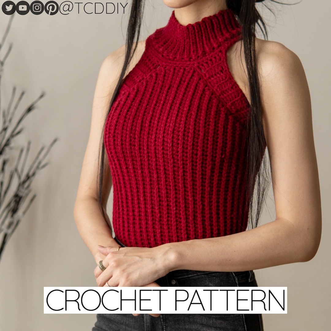 Crochet Pattern | Sleeveless Mock Neck Sweater Vest | Turtleneck Top ...