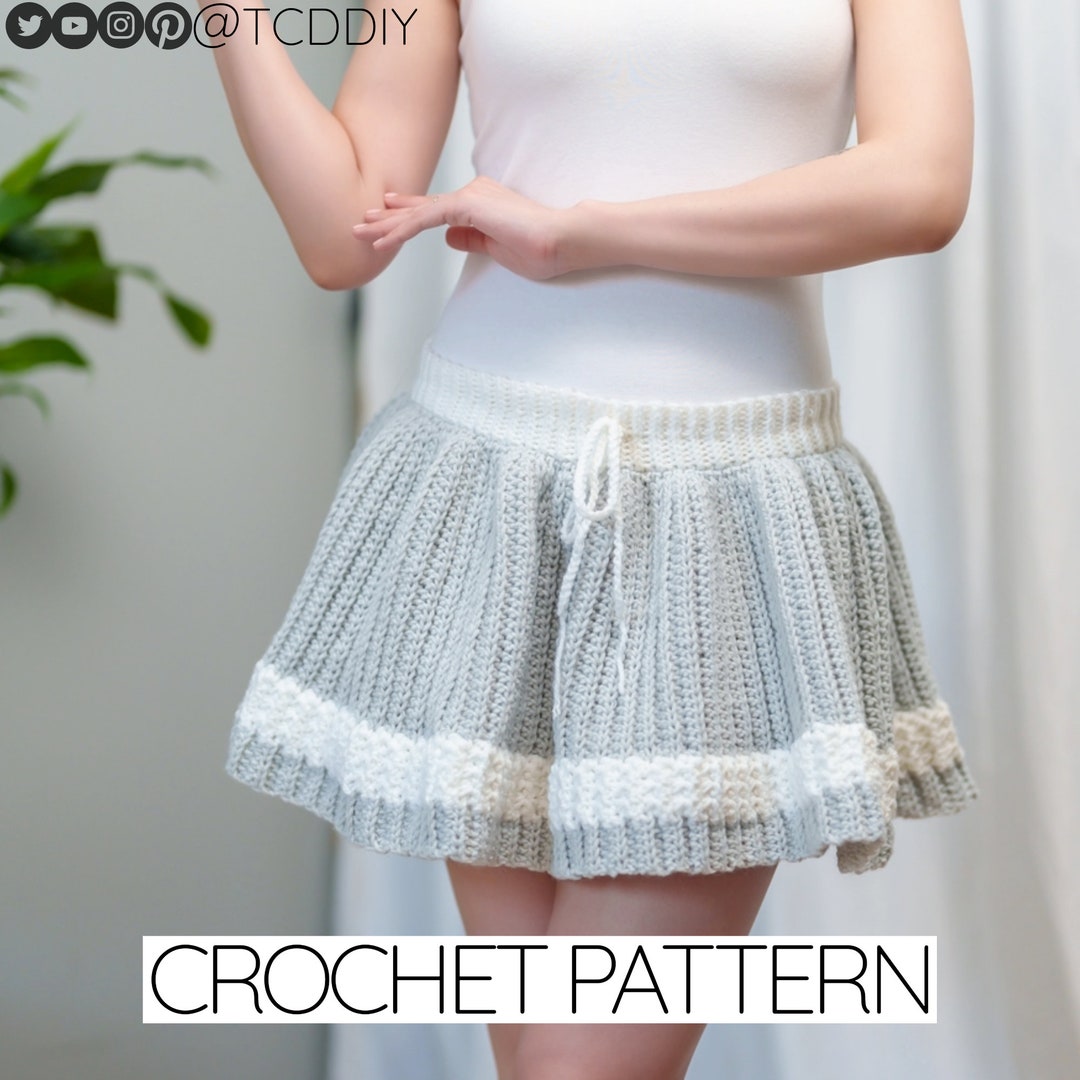 Crochet Pattern | Sporty School Girl Skirt W. Stripe and Drawstring ...