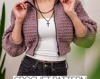 Crochet Zip up Bomber Cardigan Pattern Sweater PDF: the Amelia Bomber ...