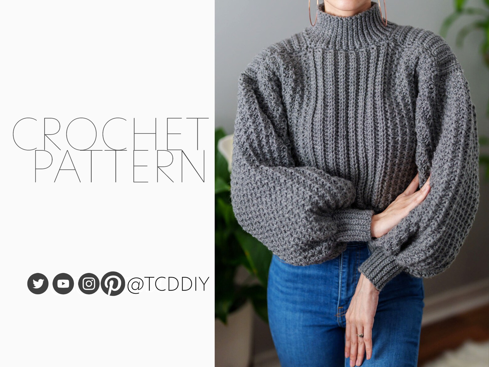 Crochet Pattern Mock Neck Sweater Balloon Sleeve Sweater - Etsy