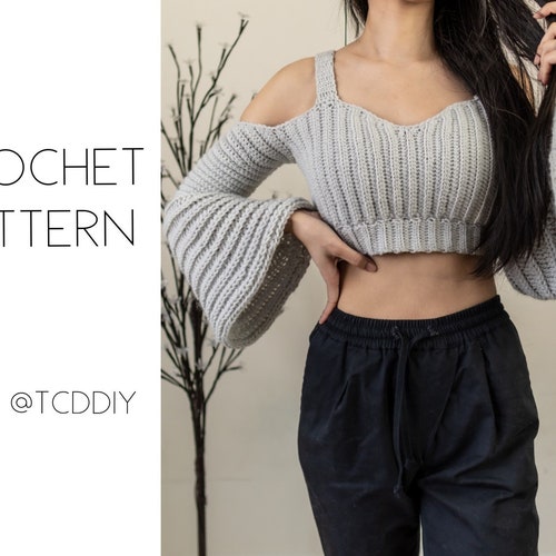 Crochet Lace Long Sleeve Crop Top Pattern Pdf Crochet Etsy