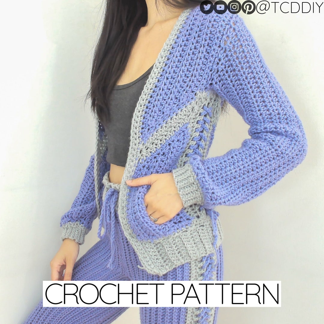 Crochet Pattern | Cardigan Sweater Jacket W. Pockets & Corset Side Tie ...