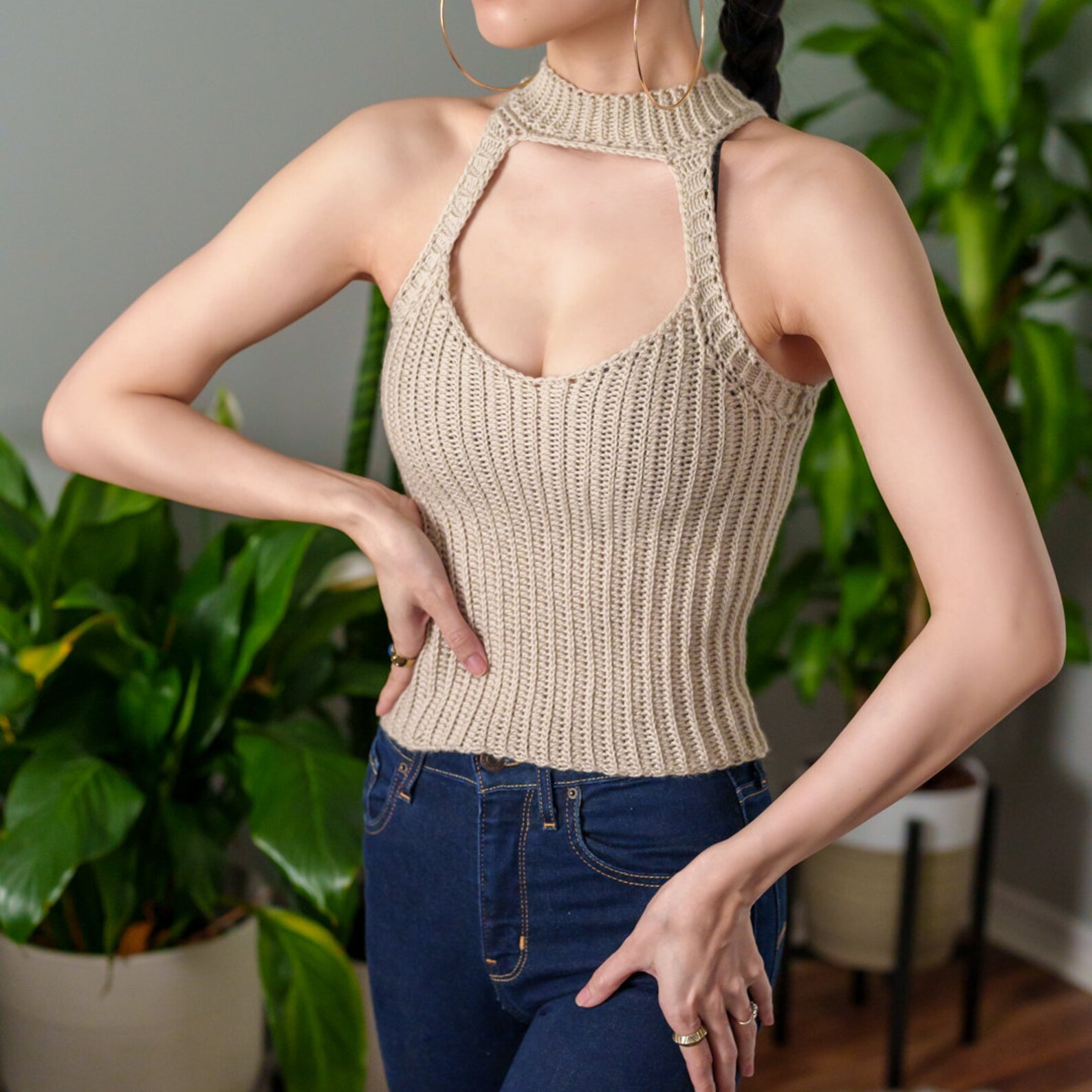Crochet Pattern Mock Neck Chest Cut Out Top Pdf Download Etsy
