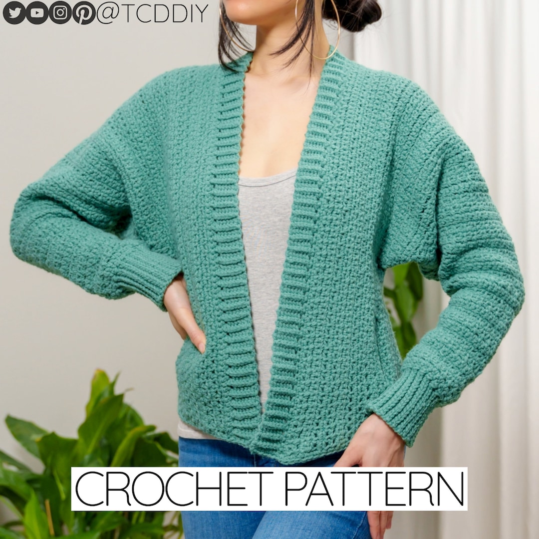 Crochet Pattern | Beginner Friendly Batwing Cardigan Sweater W. Pockets ...