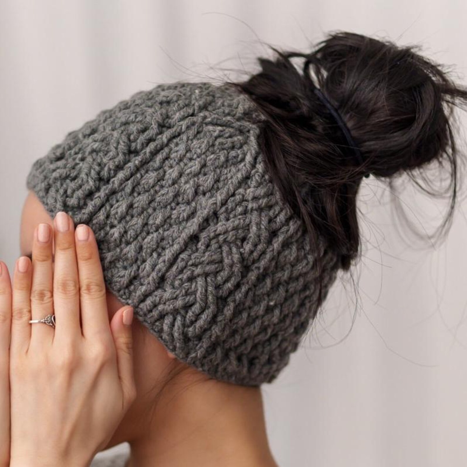 Crochet Pattern | Cable Stitch Messy Bun Beanie W. Alpine Detail | Hat ...