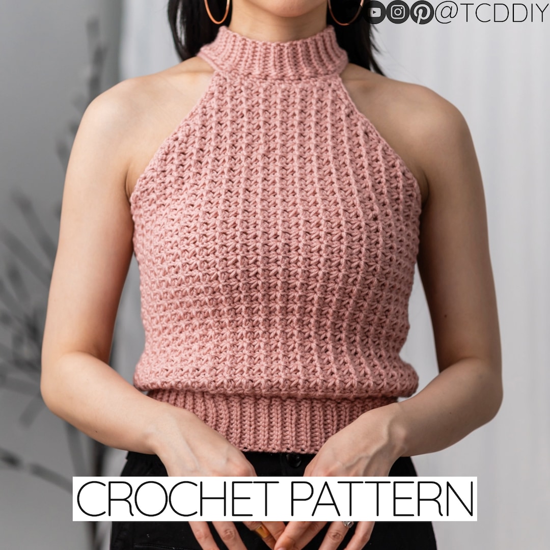 Crochet Pattern | Sleeveless Mock Neck Trinity Stitch Sweater Vest ...