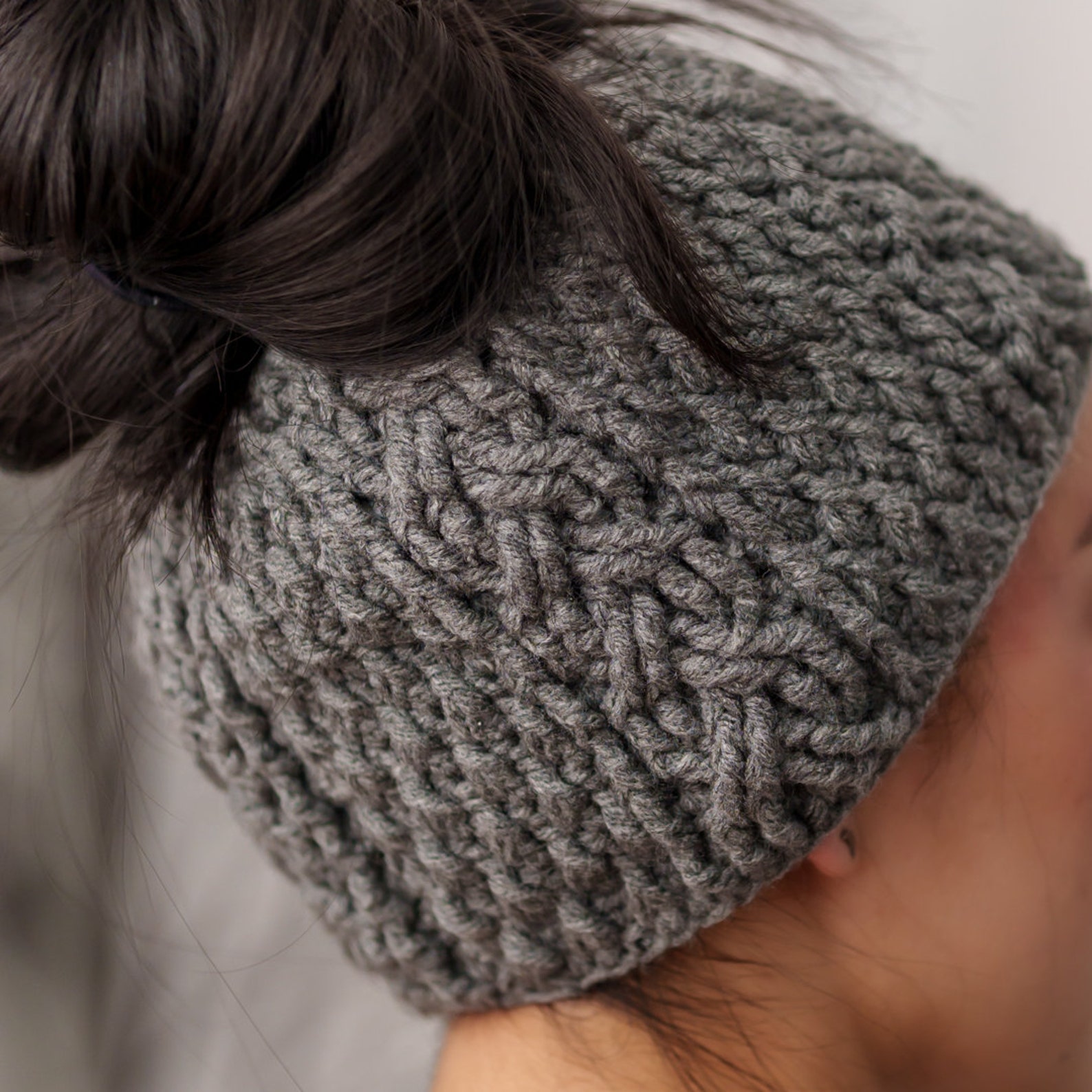 Crochet Pattern | Cable Stitch Messy Bun Beanie W. Alpine Detail | Hat ...