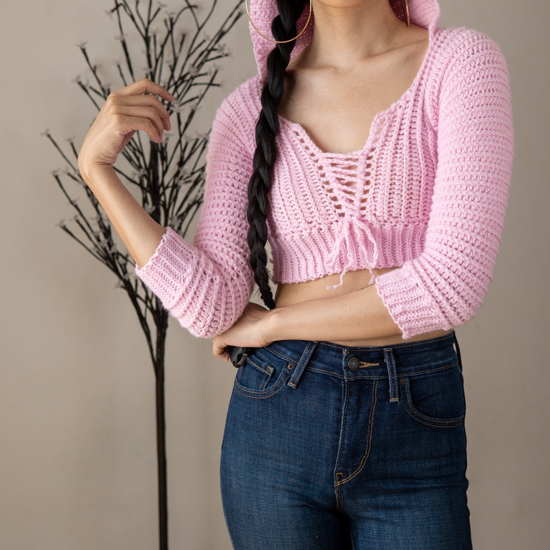Crochet Long Sleeve Cropped Hoodie Pdf Pattern Etsy