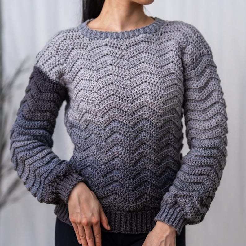 Crochet Pattern | Classic Chevron Sweater | Crew Neck Long Sleeve ...