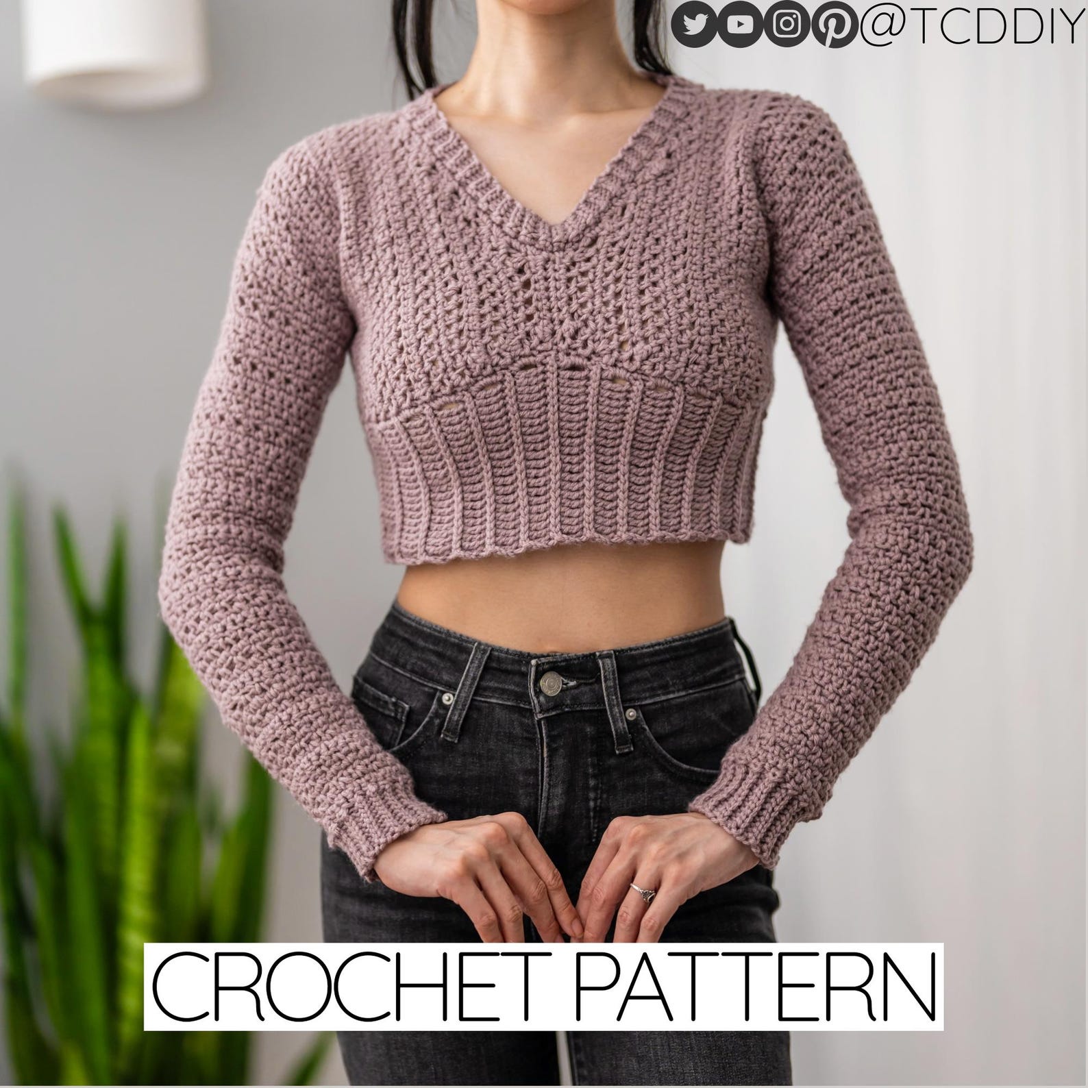 Crochet Pattern | Cropped V-neck Sweater | Long Sleeve Crop Top Jumper ...