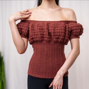 Crochet Pattern | Sedge Stitch Ribbed off the Shoulder Puff Sleeve Peasant Top | PDF Download - Etsy