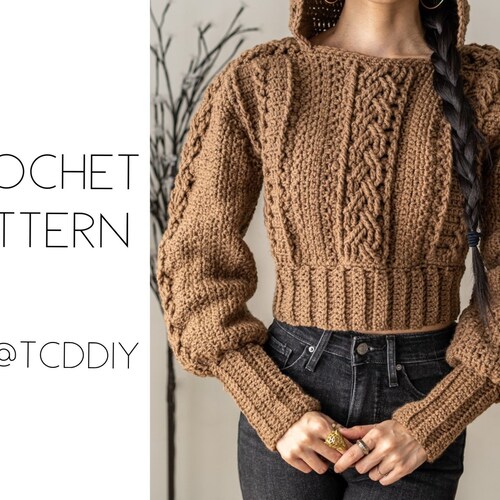Crochet Pattern Long Sleeve Cable Stitch Hoodie Pattern Etsy