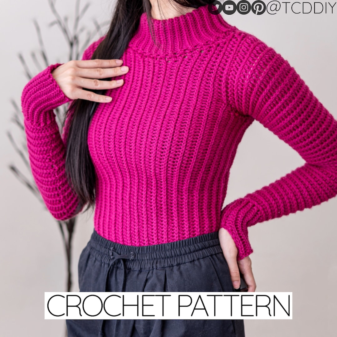 Crochet Pattern | EASY Classic Turtleneck W. Thumbhole Cuffs | PDF ...