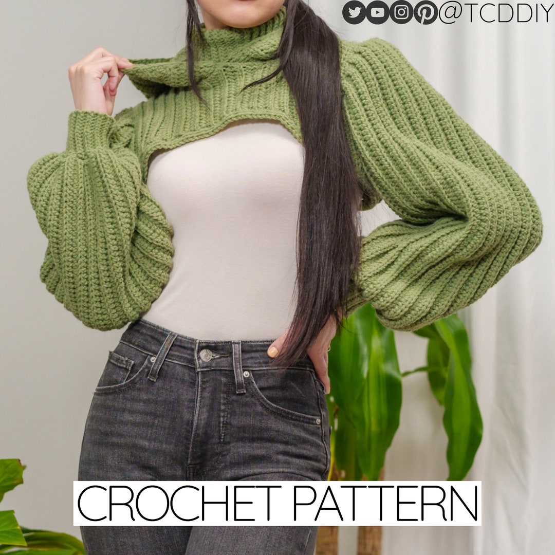 Crochet Pattern | Cowl Neck Balloon Sleeve Hooded Shrug | Turtleneck ...