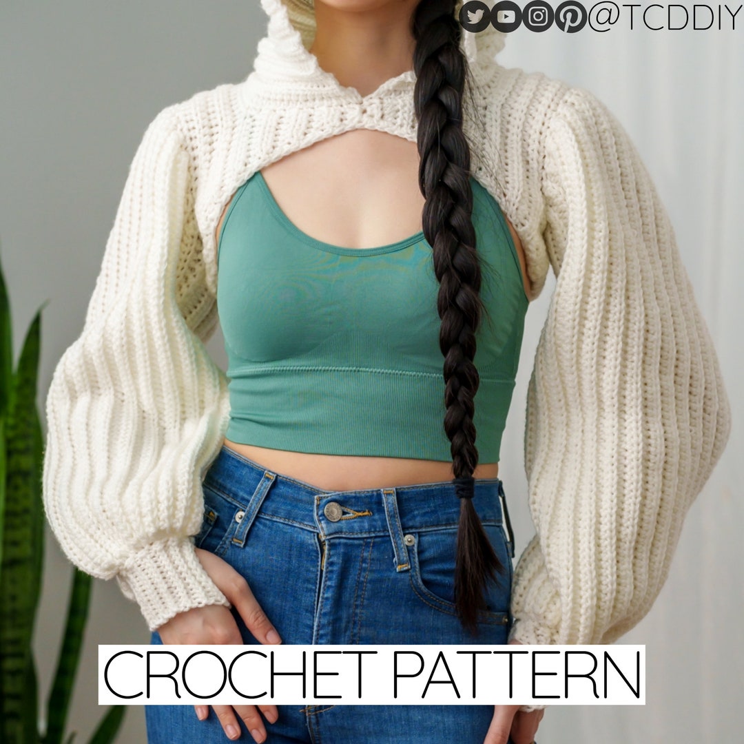 Crochet Hooded Shrug Pattern: Long Sleeve Arm Warmer With Thumbholes ...