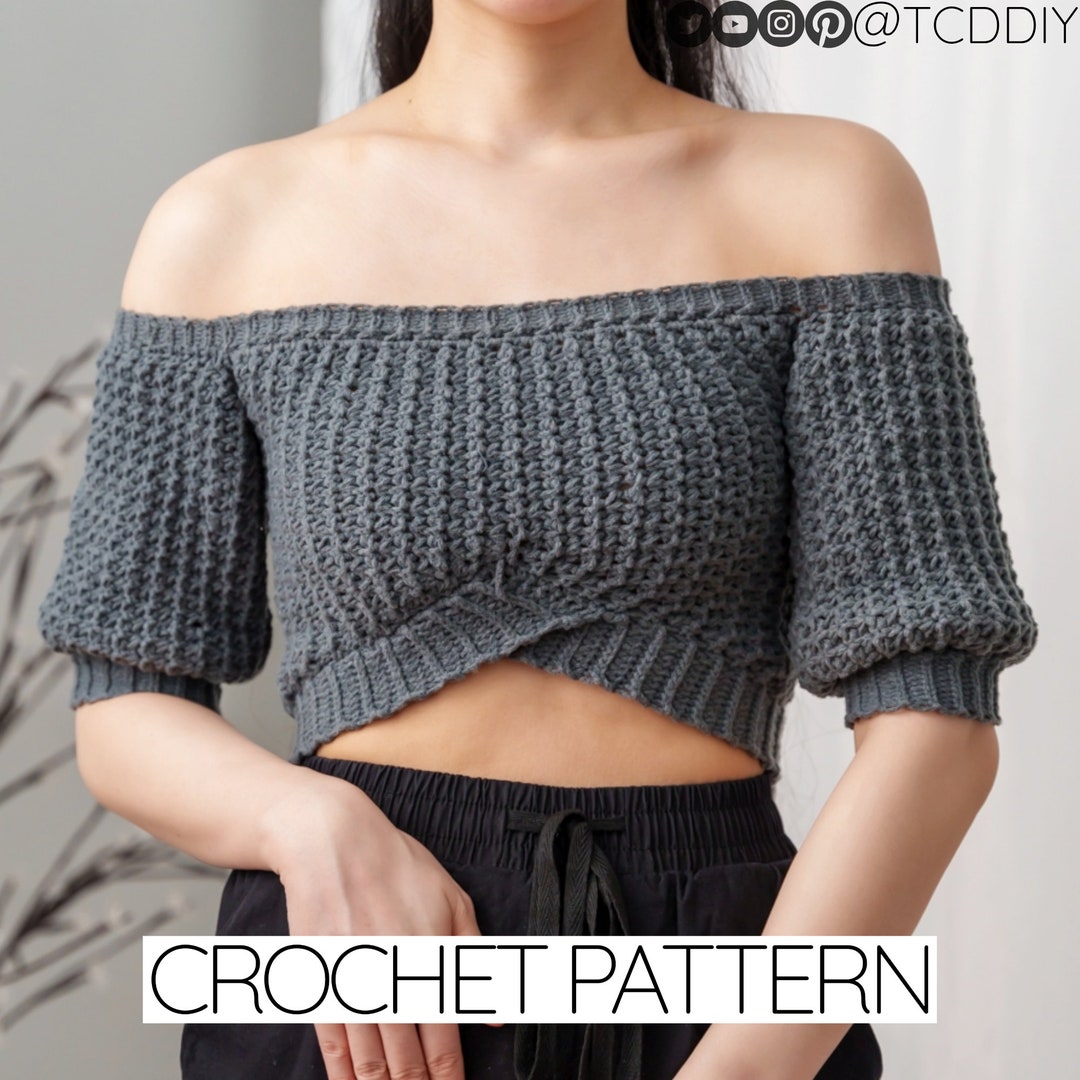 Crochet Pattern | Cropped off Shoulder Sweater | Short Sleeve Crop Top ...