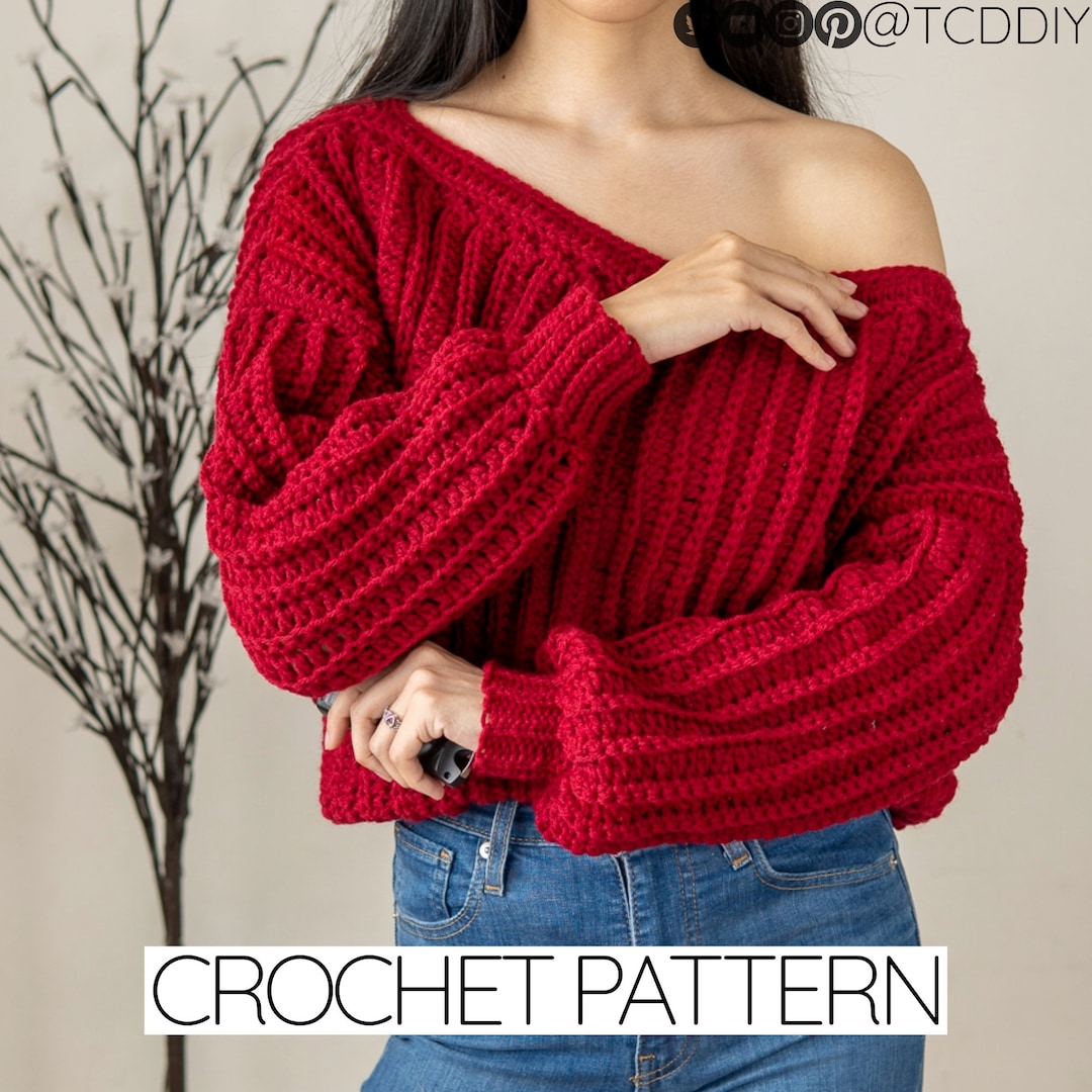 Crochet Pattern | Oversized off Shoulder Sweater | Ribbed Jumper | PDF ...
