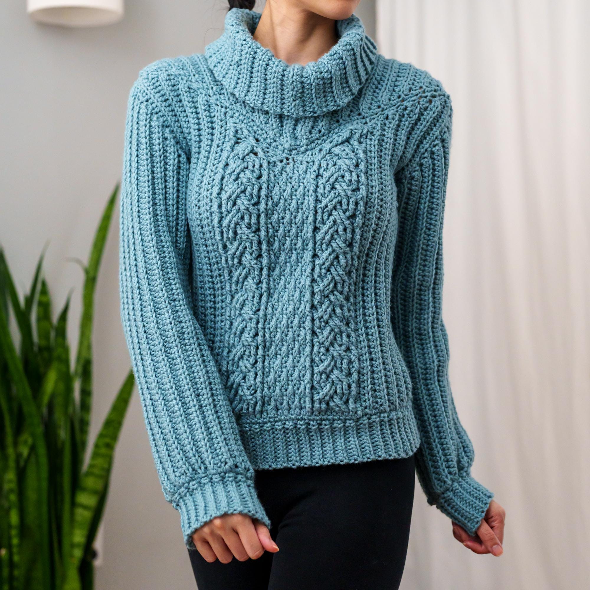 Crochet Pattern | Ribbed Cable Stitch Turtleneck Sweater W. Alpine ...