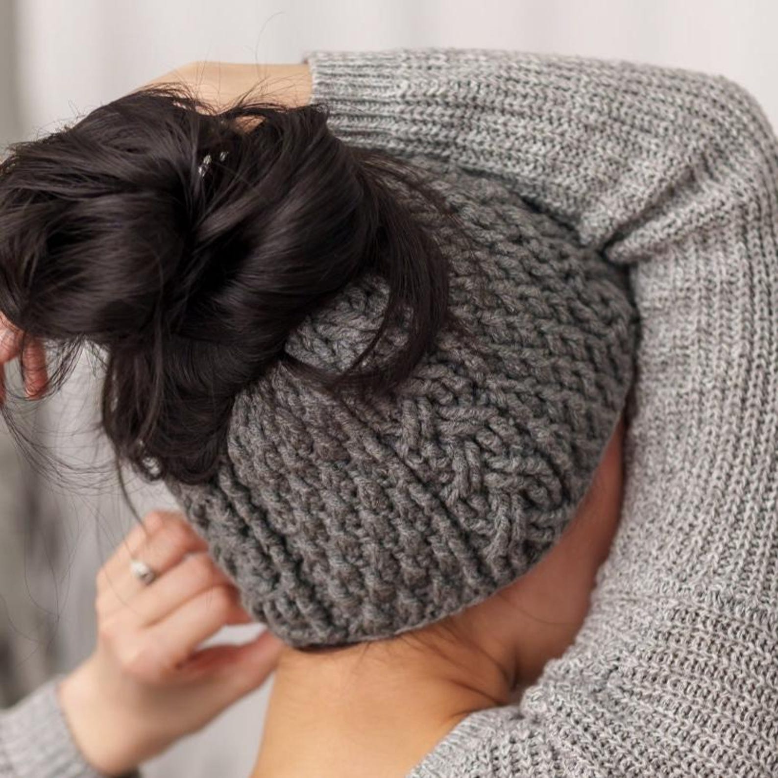 Crochet Pattern | Cable Stitch Messy Bun Beanie W. Alpine Detail | Hat ...