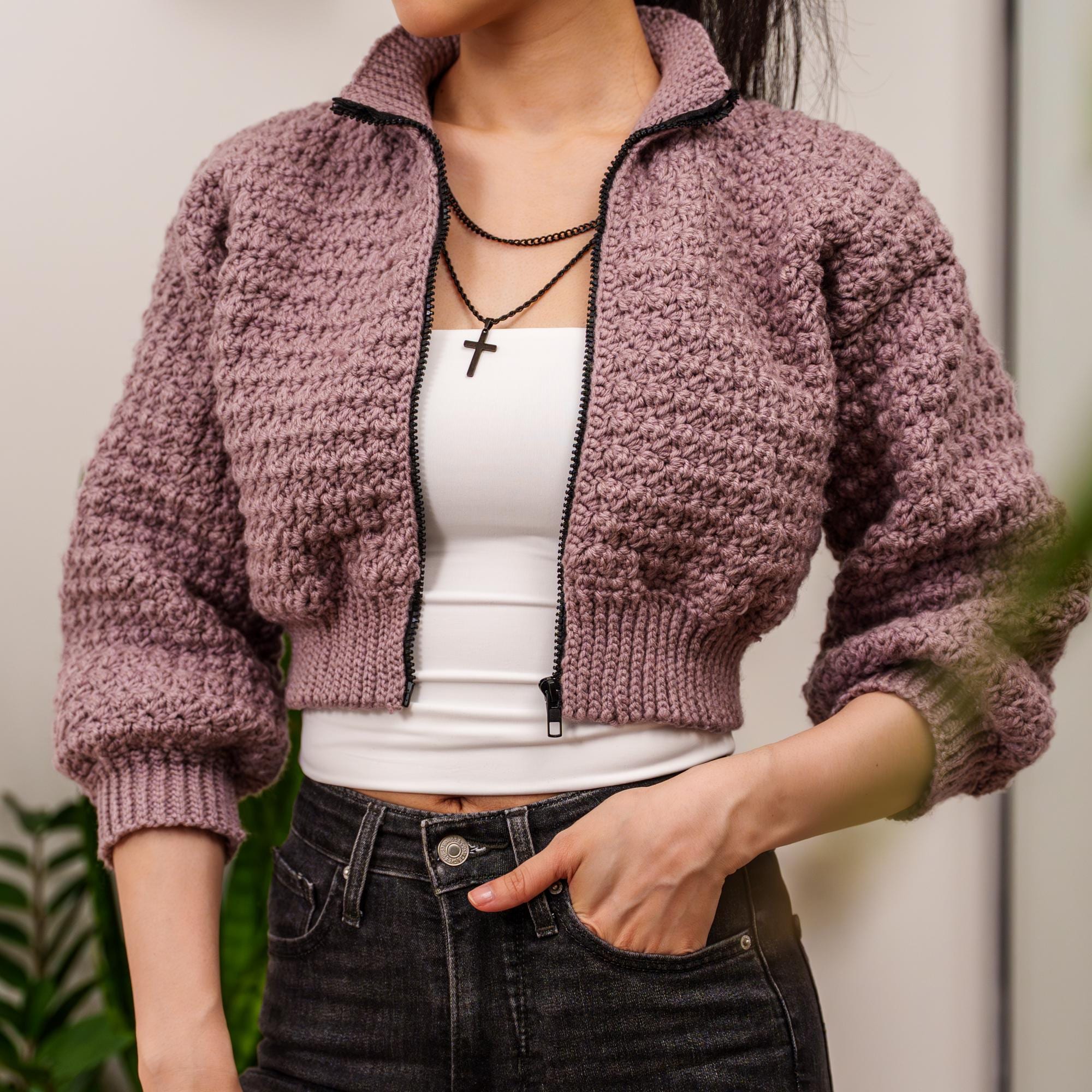 Crochet Pattern | Cropped Bomber Jacket W. Zipper | PDF Download - Etsy