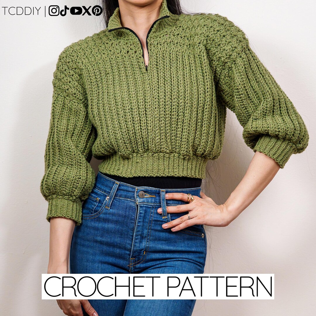 Crochet Pattern | Quarter Zip Pull Over Sweater | PDF Download - Etsy
