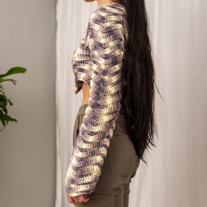 Crochet Pattern | Cropped Long Sleeve Chevron Sweater Top | Crew Neck ...