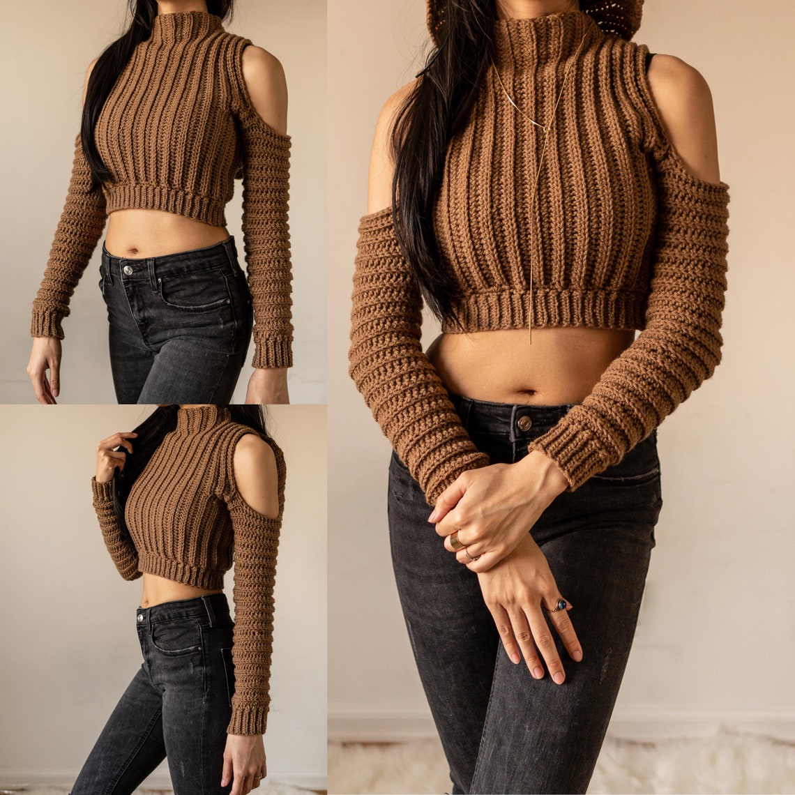 Crochet Cropped Long Sleeve Turtleneck Hoodie Pattern Etsy