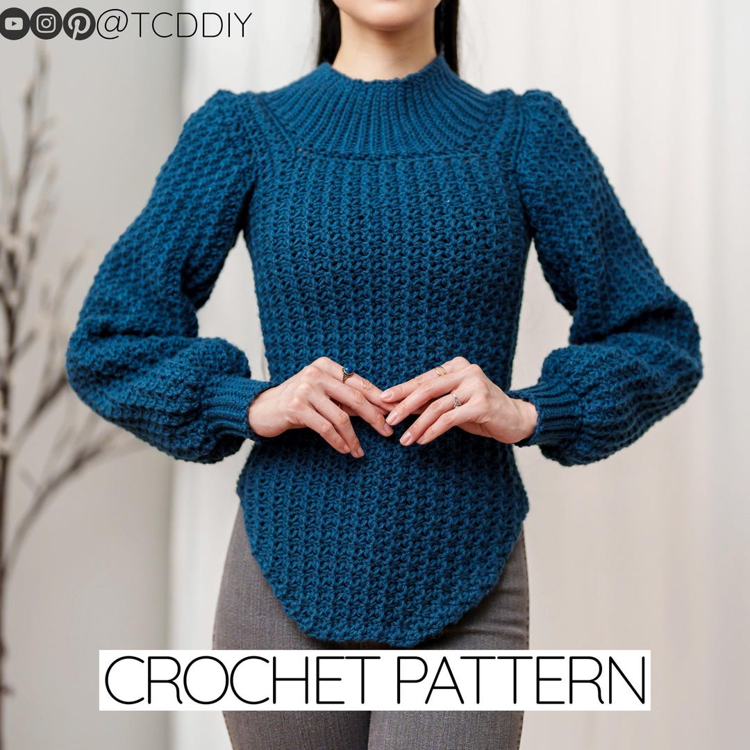 Crochet Pattern | Curved Hem Trinity Stitch Wide Collar Sweater ...