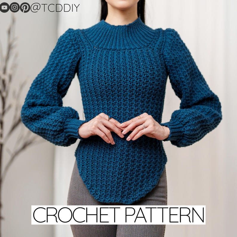 Crochet Pattern | Curved Hem Trinity Stitch Wide Collar Sweater ...