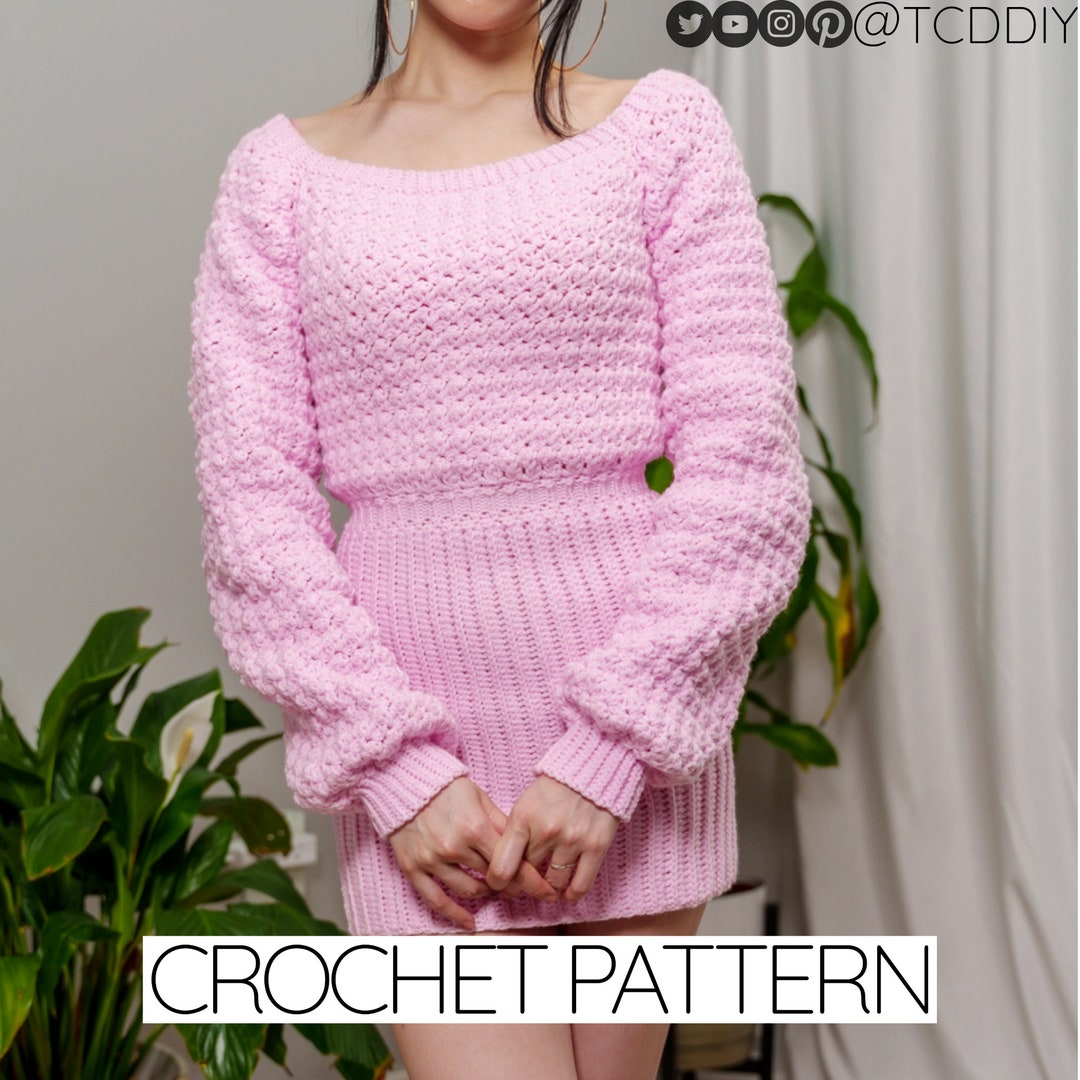 Crochet Pattern | Sweater Dress W. Boat Neck, Long Sleeve, & Sedge Stitch Details | PDF Download ...