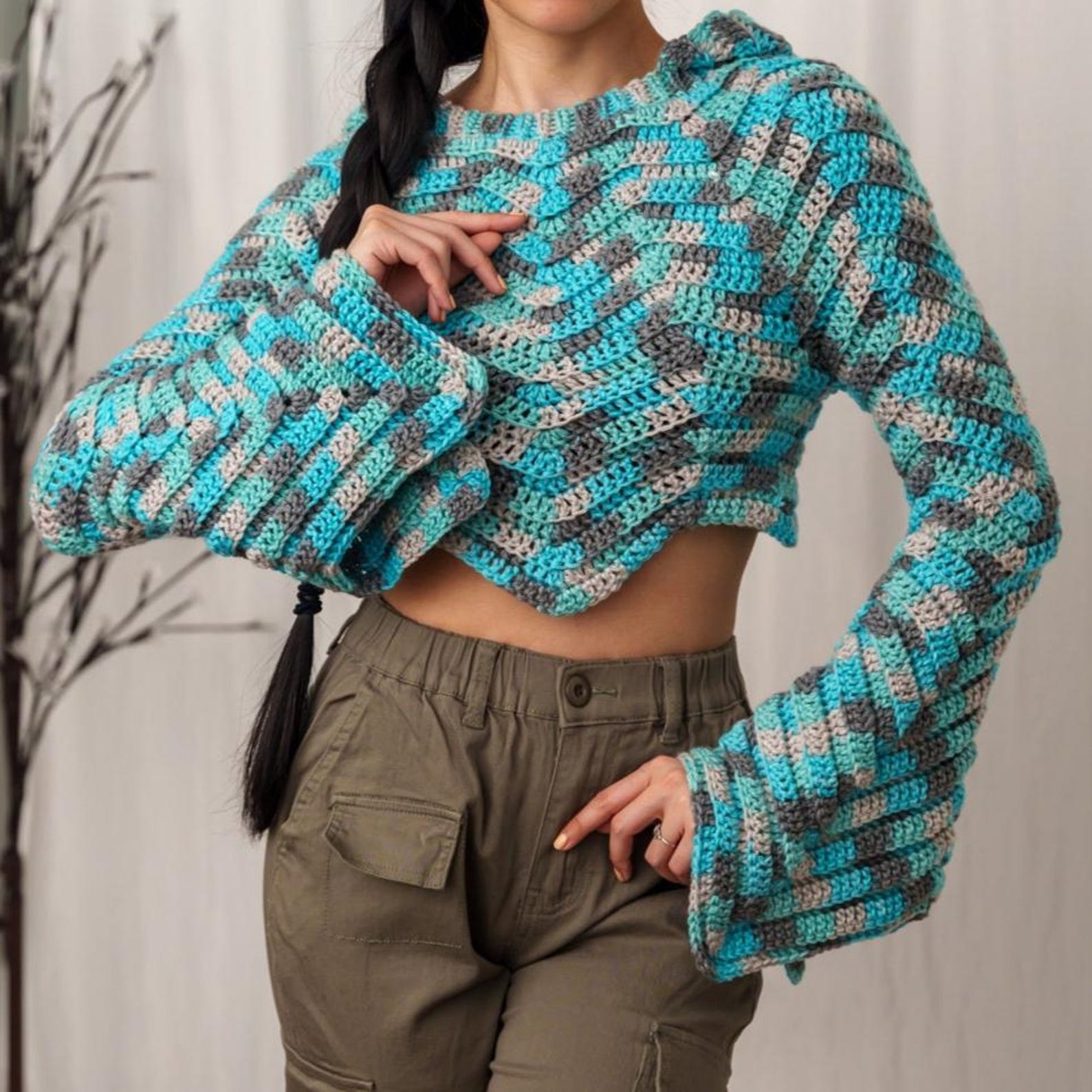 Crochet Chevron Cropped Hoodie Pattern: Bell Sleeves (PDF Download) - Etsy