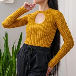 Crochet Pattern | Long Sleeve Chest Cut Out Sweater | Crewneck Top ...