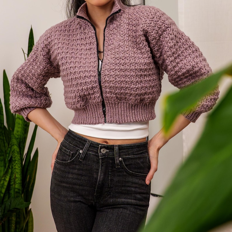 Crochet Pattern | Cropped Bomber Jacket W. Zipper | PDF Download - Etsy
