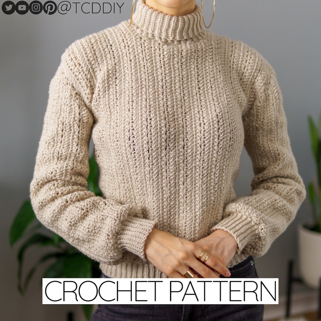 Crochet Pattern | Turtleneck Herringbone Sweater | PDF Download - Etsy
