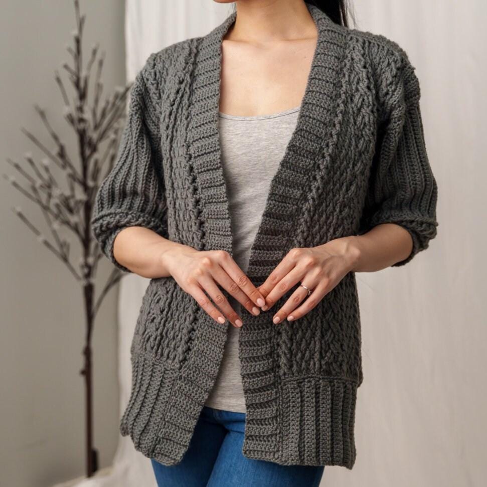 Crochet Pattern | Cable Stitch Short Sleeve Cardigan Sweater Jacket W ...
