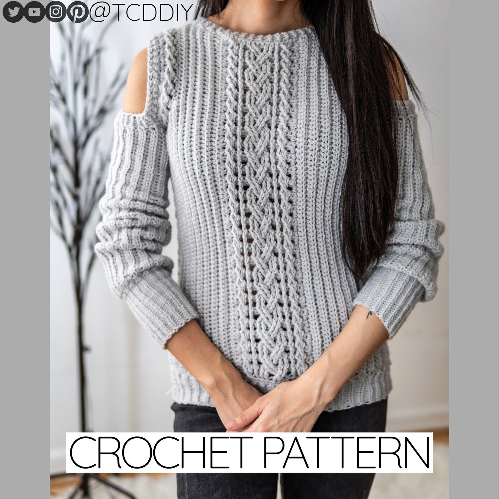 Crochet Pattern | Cable Stitch Cold Shoulder Sweater | PDF Download - Etsy