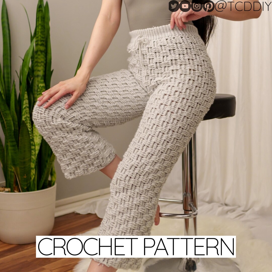 Crochet Pattern | Wide Leg Basketweave Trousers W. Drawstring | Bottoms ...