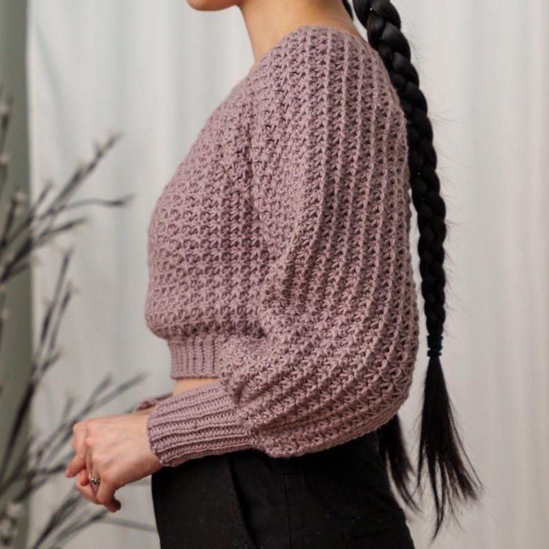 Crochet Pattern | Cropped Boat Neck Balloon Sleeve Sweater | Trinity ...