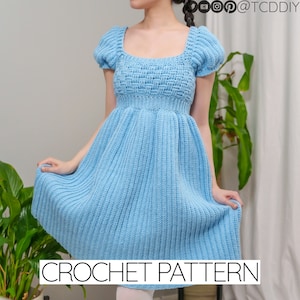 Crochet Pattern | Puff Sleeve Sundress W. Basketweave Stitch Detail ...