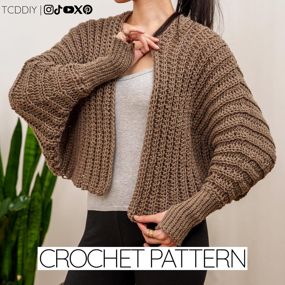 Crochet Pattern | Batwing Cardigan Sweater W. Thumbhole Cuffs | PDF ...