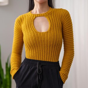 Crochet Pattern | Long Sleeve Chest Cut Out Sweater | Crewneck Top ...