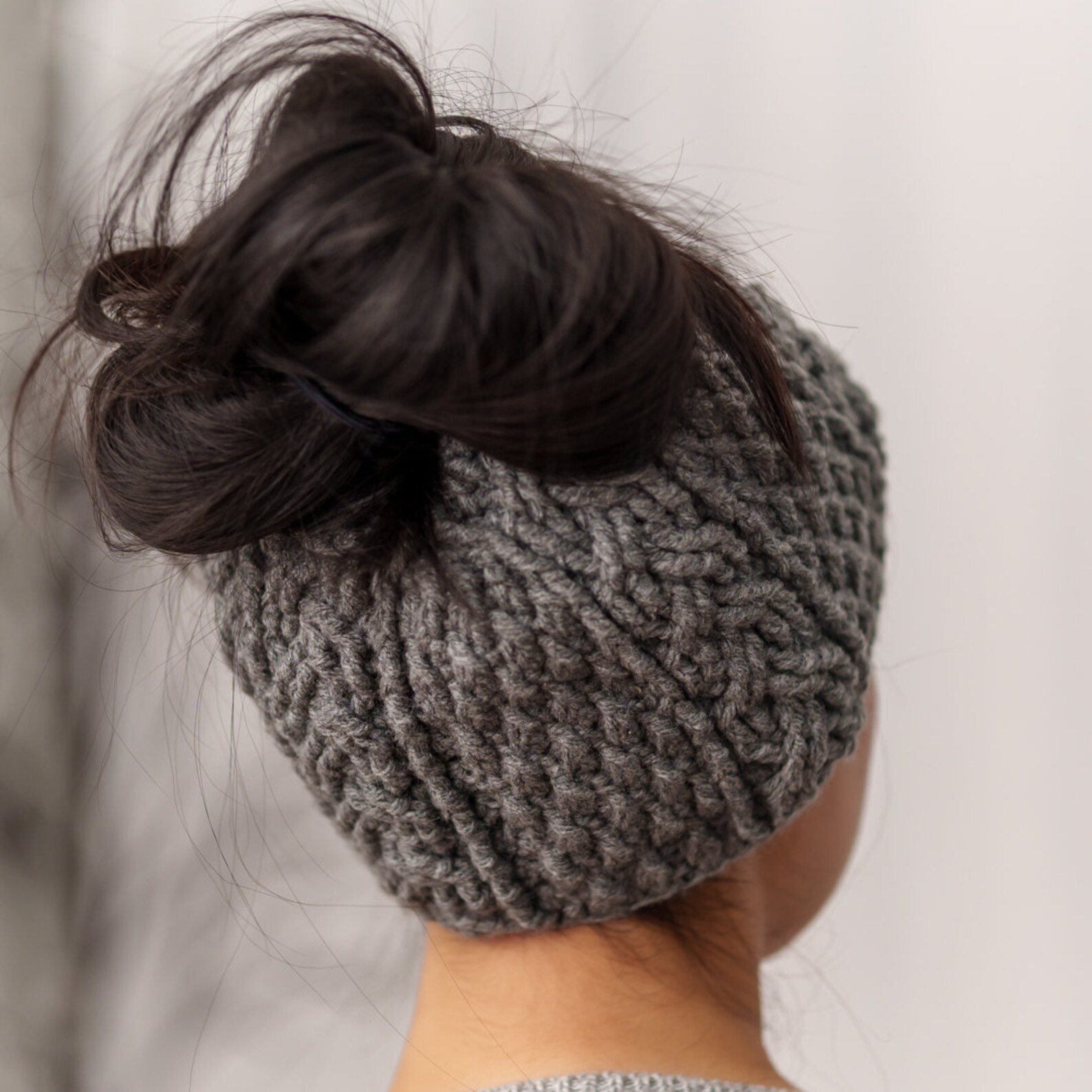 Crochet Pattern | Cable Stitch Messy Bun Beanie W. Alpine Detail | Hat ...