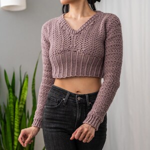 Crochet Pattern | Cropped V-neck Sweater | Long Sleeve Crop Top Jumper ...