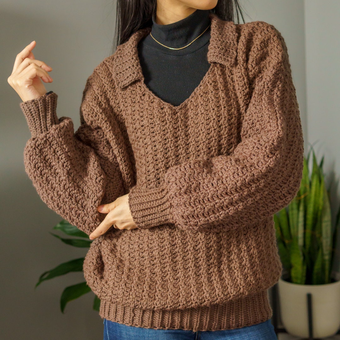 Crochet Pattern | Collared V-neck Sweater | PDF Download - Etsy