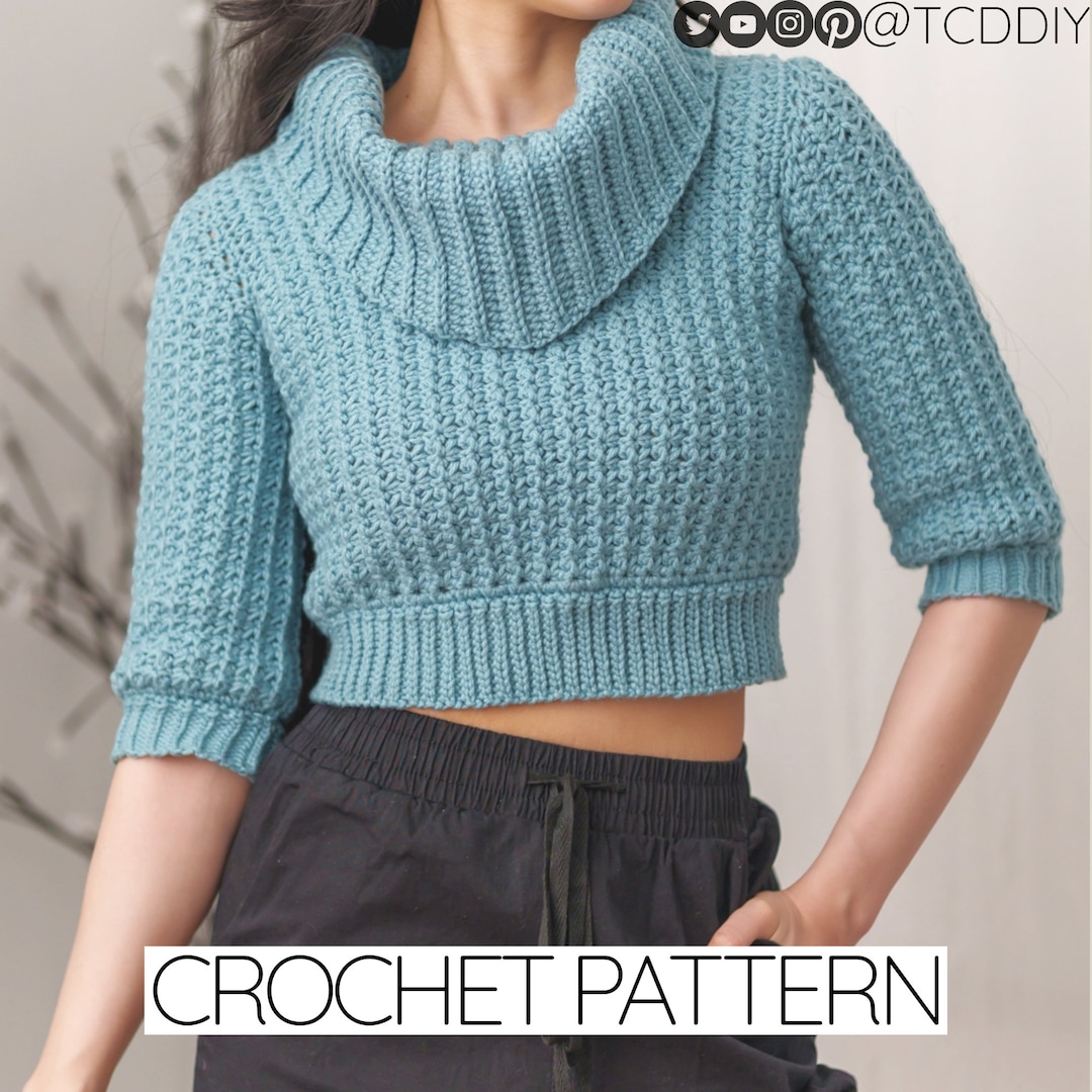 Crochet Cowl Neck Sweater Pattern: Trinity Stitch Crop Top (PDF ...